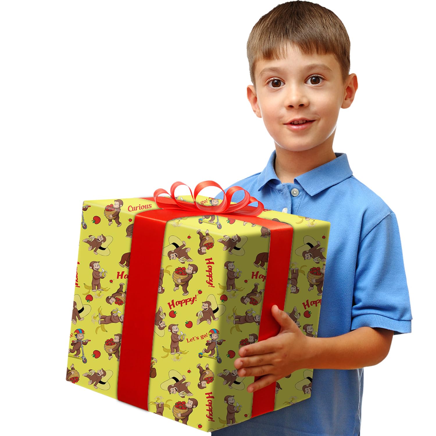 SNHDYMTK 5 Sheets Curious Monkey Gift Wrapping Paper 20"" x 30"" Kraft Paper Foldable Gift Wrap Present Wrapping Paper Birthday Design for Party, Holiday (Yellow), IGYUEWG1564131106