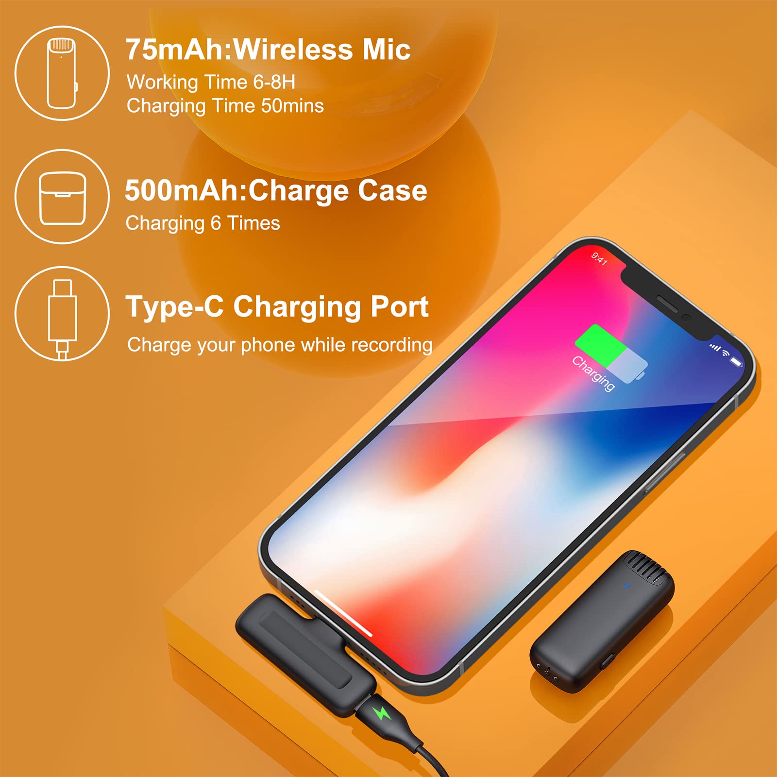 HOTEC Wireless Lavalier Microphone for iPhone iPad with Charging Case for Live Stream Video Recording
