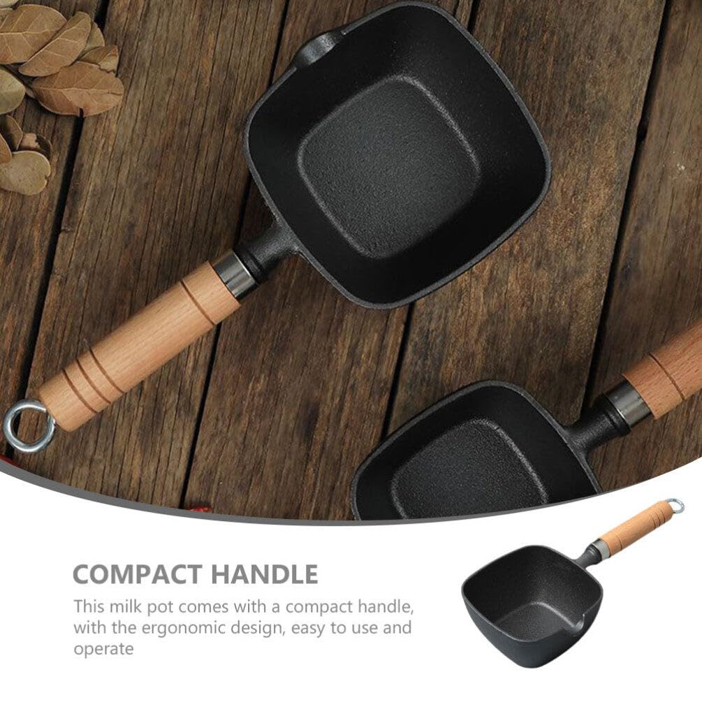 Yardwe Cast Iron Pot, Butter Iron Oil Heating Pot with Wooden Handle Cookware Melting Pot (4inch)