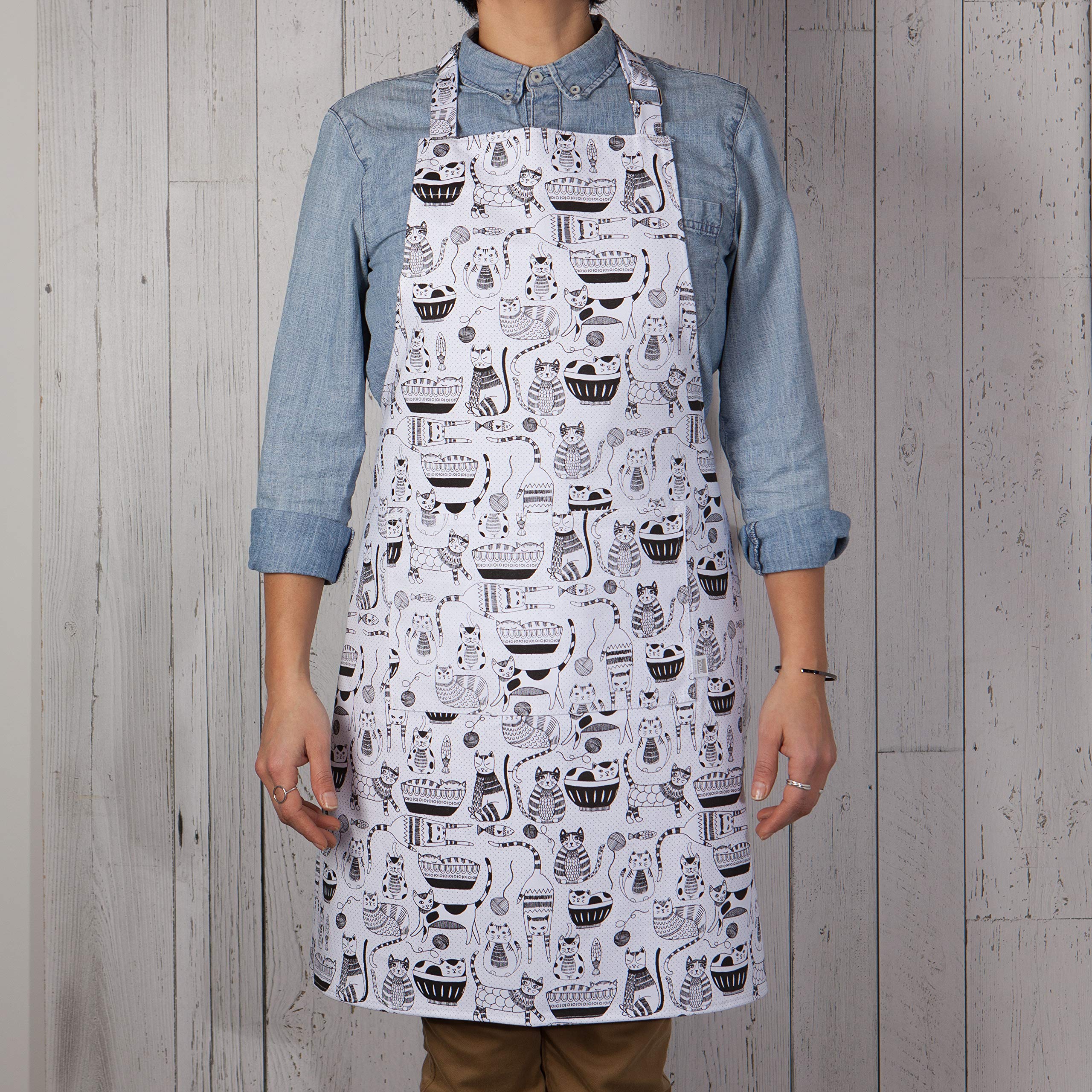 Now Designs unisex adult Cat Now Designs 2500134aa Basic Cotton Kitchen Chef s Apron Purr Party Print, Purr Party, W28 x L32 inch US