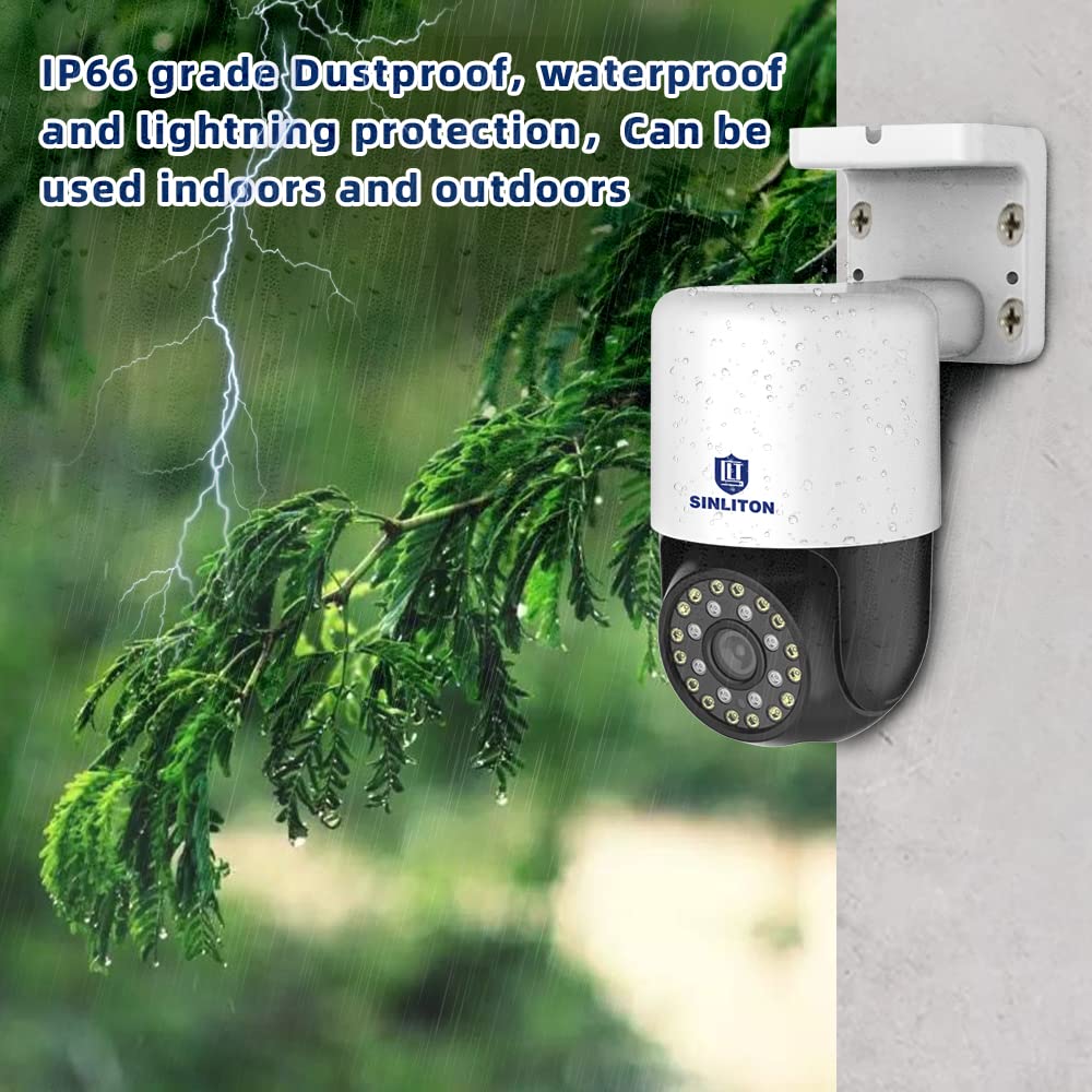 Sinliton 4MP Security Camera, Outdoor/Home Monitor Pan-Tilt 360° View Security Cameras, 2.4G WiFi Camera, Motion Detection Alarm, 2 Way Audio,SD/Cloud Storage, IP66