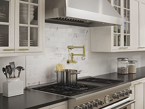 Pfister Lita Pot Filler Kitchen Faucet, 2-Handle, Wall Mounted, Single Hole, Brushed Gold Finish, GT533PFBG