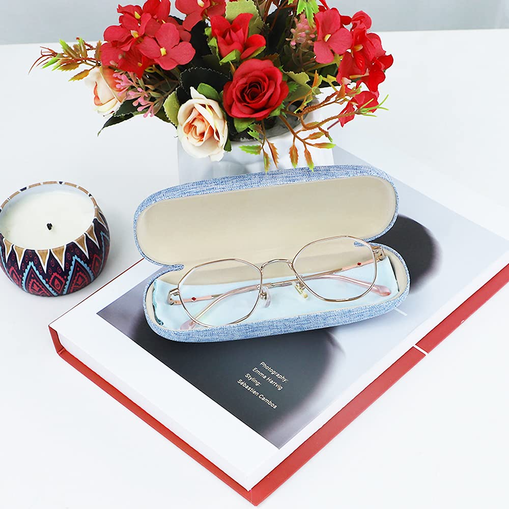 LZYMSZ 4 Pack Glasses Case, Hard Shell Eyeglasses Case with Storage Bag and Soft Glasses Cloth, Unisex Portable Sunglasses Case with Glasses Clip and Glasses Screwdriver (4 Colors)