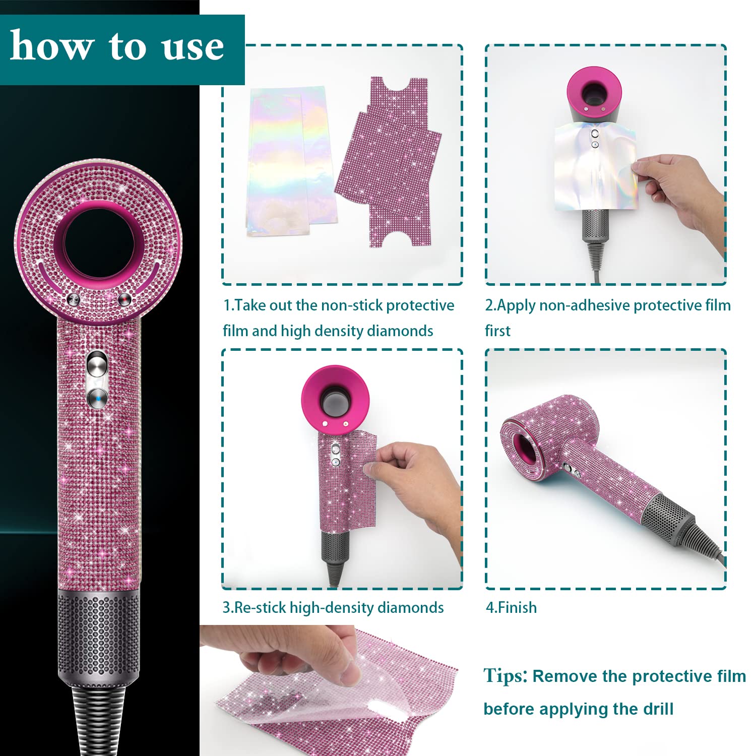 Rhinestones Case for Dyson Hair Dryer Anti-Scratch Shockproof Dust Proof Travel Protective Case Cover for Dyson Hair Dryer (Bling Purple)