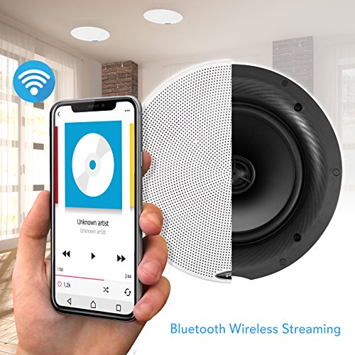 Pyle 5.25” Pair Bluetooth Universal Flush Mount In-wall In-ceiling 2-Way Speaker System Dual Polypropylene Cone & Polymer Tweeter Stereo Sound 240 Watts (PDICBT57),Black