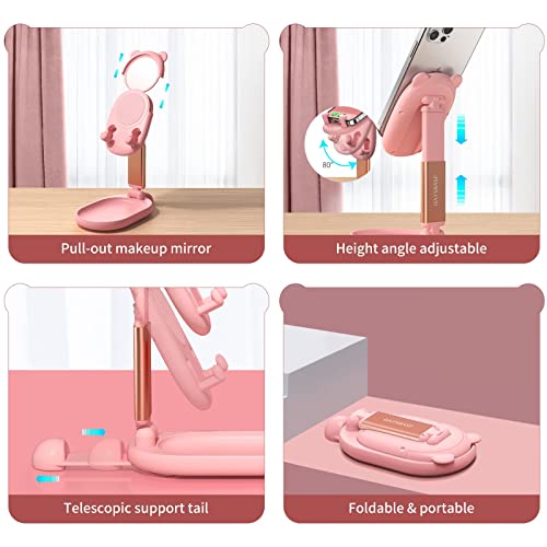 xuenair Pink Phone Stand for Desk Cute,Foldable Adjustable Cell Phone Stand, Kawaii Portable Phone Holder for All Cell Phones iPhone 11 12 13 Pro Max Sumsung ipad Switch Kindle Google