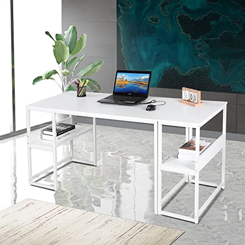UNICOO β Muti-Function 3 Combination Computer Desk. L Shaped Computer Desk with Shelves, Study Desk with Reversible Storage Shelves for Home Office (XJH-2402 - White)