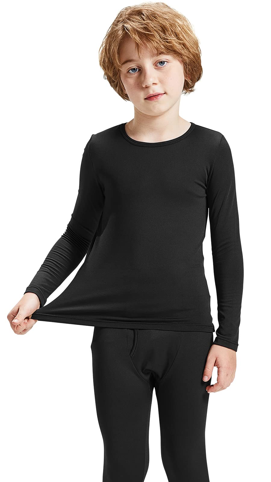 MRIGNT Thermal Underwear for Boys, Thermal Long Johns Set with Shirt & Pants, Fleece Lined Base Layer/Leggings/Bottoms Ski/Cooler Weather Black