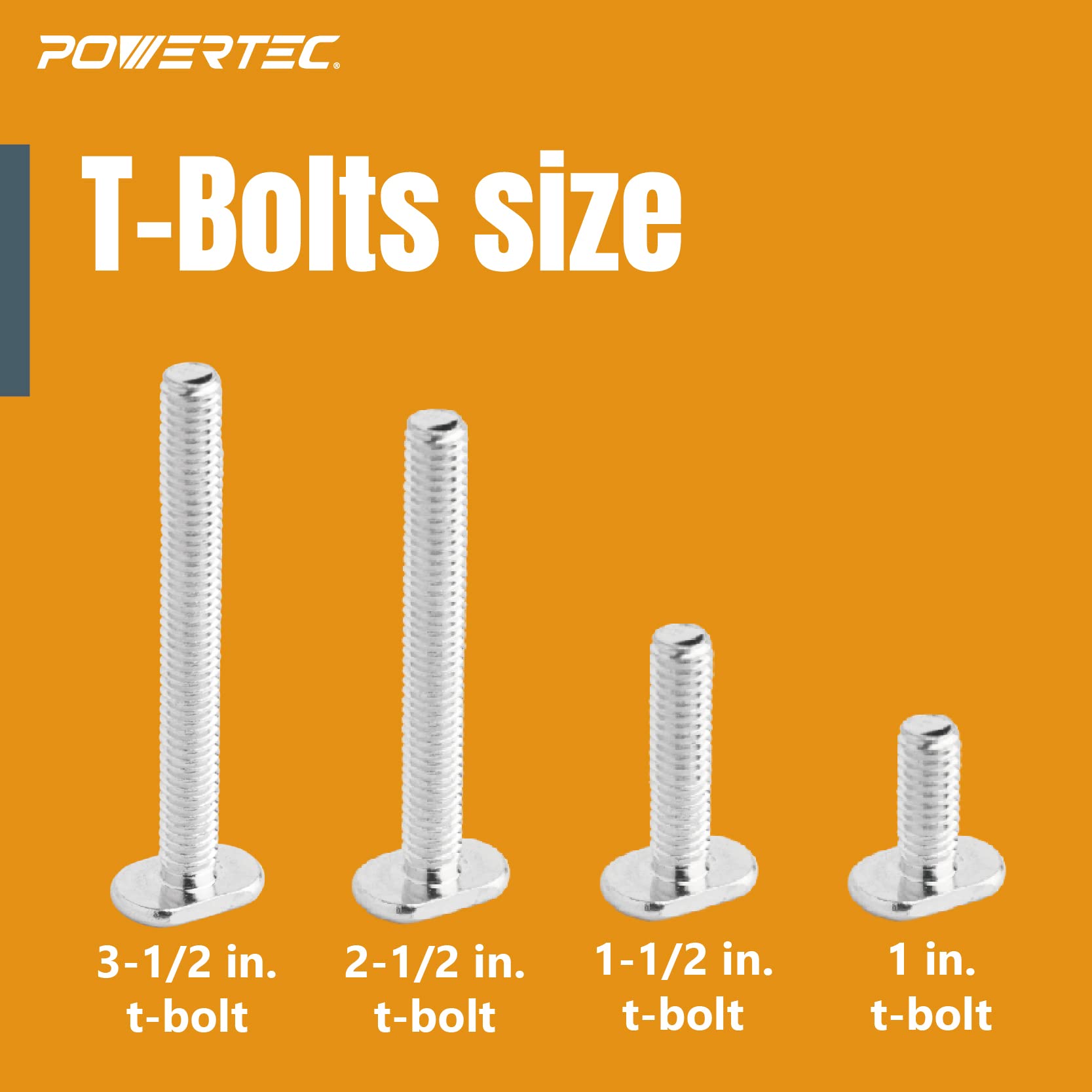 POWERTEC 71170 17-Piece Universal T-Track Kit w/ 48-Inch T Track and 16-piece 5/16"-18 Hardware kit