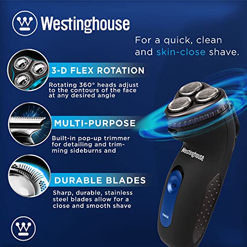Westinghouse Shavers for Men Rechargeable Electric Razor for Men, Cordless Rotary Electric Shaver with Pop-Trimmer with Powerful Rotating Heads