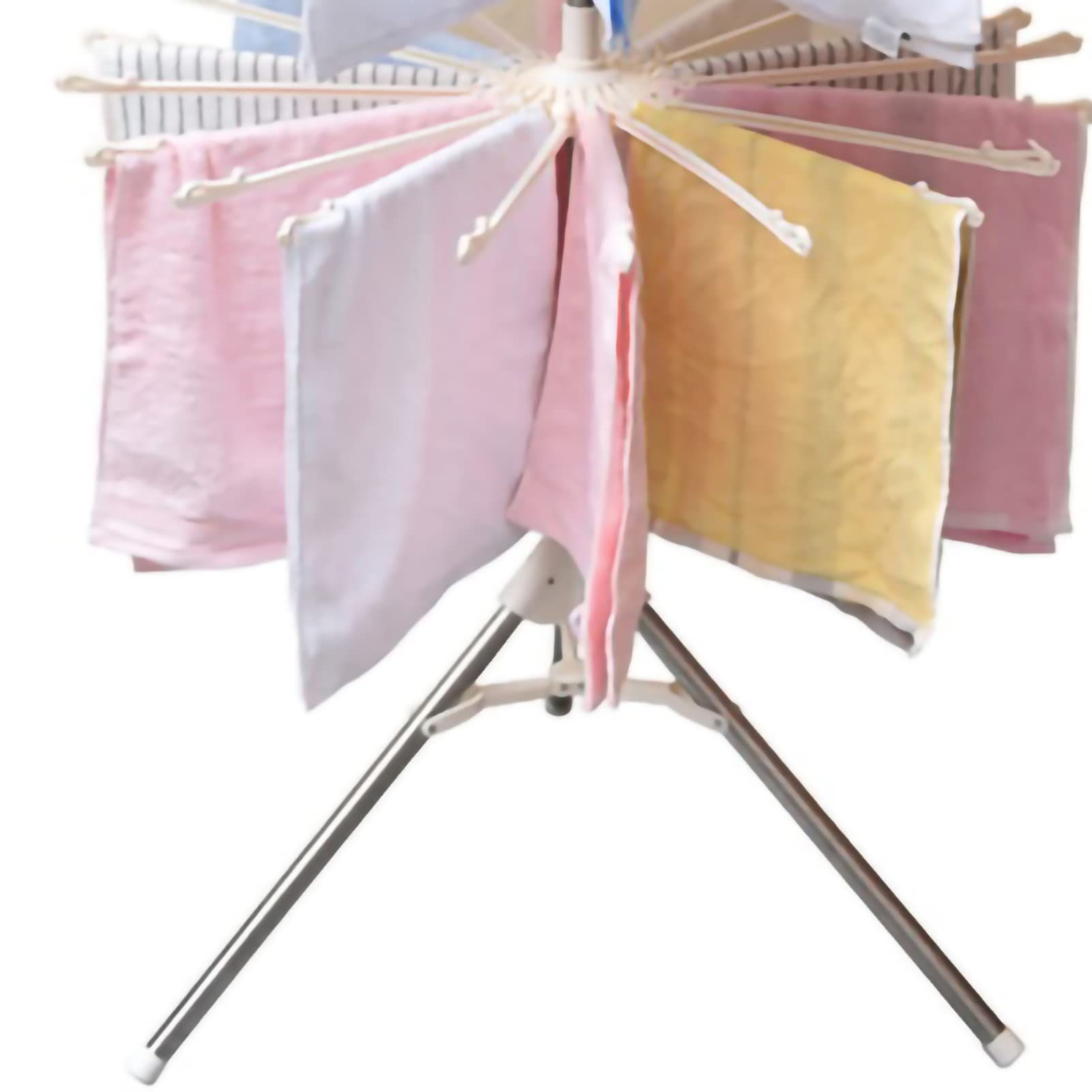 XTDHOMEDIAN 360 Degree Rotating Stainless Steel Foldable Clothes Drying Rack Laundry Accessories - Efficient Home Laundry Organization (3 Layer White 27x27x45.5cm)