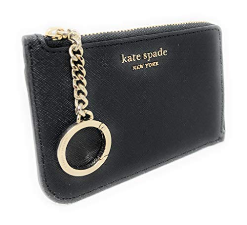 Kate Spade New York Medium L-Zip Leather Card Holder Keychain Black