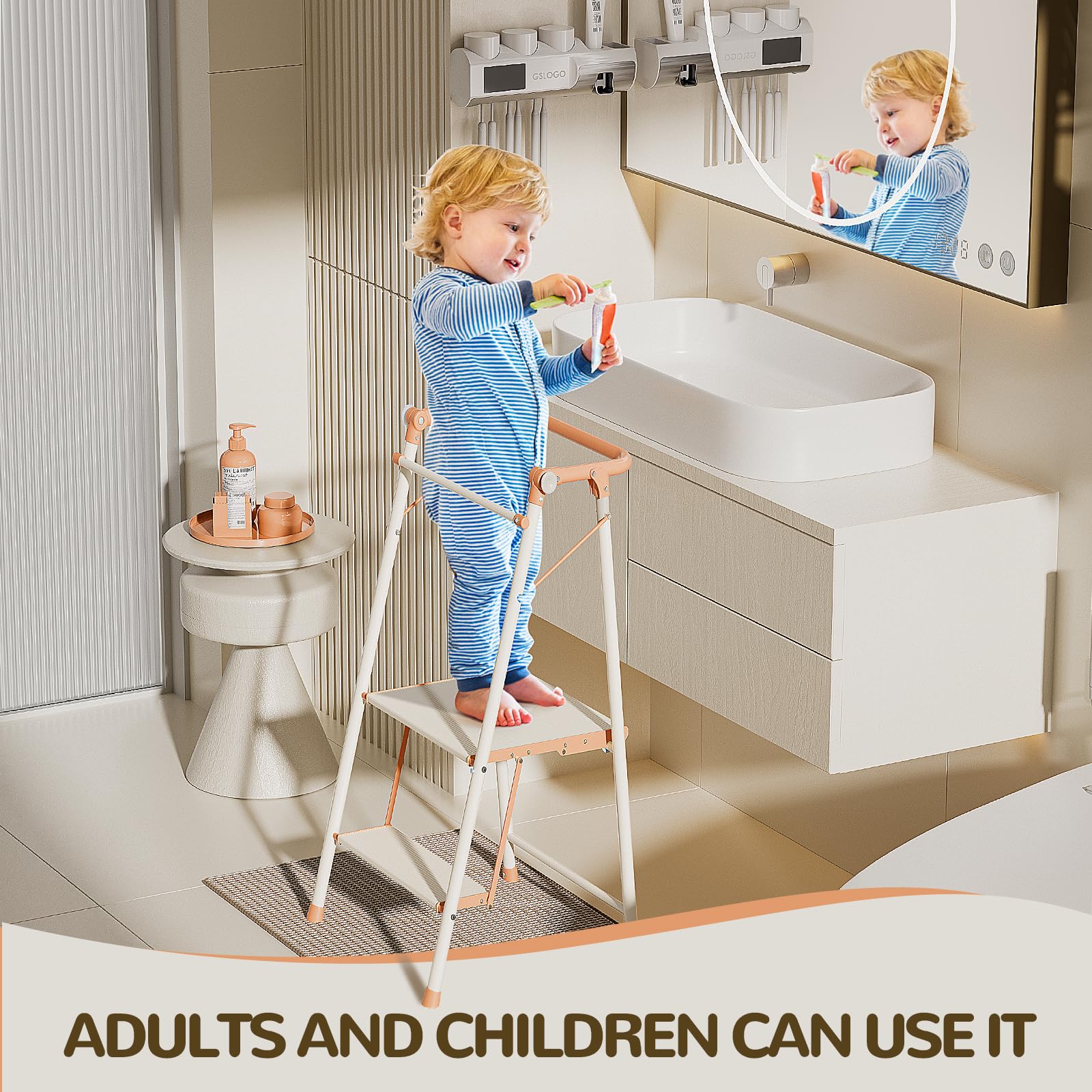 UNICOO® Foldable Toddler Tower - 2-Step Ladder for Adult, Toddler Tower Foldable and Compact - Foldable Kitchen Tower, Kids Step Stool, Folding Toddler Tower for Kitchen and Bathroom
