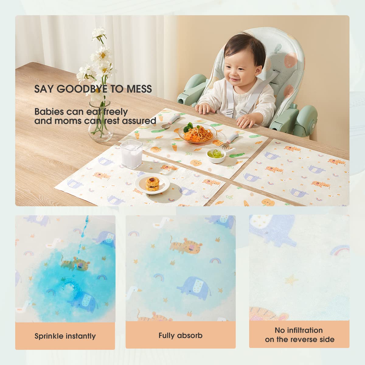 SEEDNUR Baby Disposable Placemat Stick-on Placemats 20 Pack for Baby & Kids, Restaurant Table Mats 12" x 16" Sticky Place Mats (Fruit)