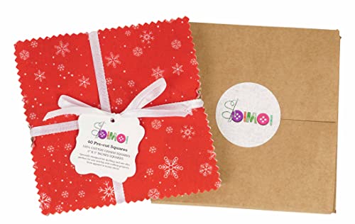 Soimoi Christmas Print Precut 5-inch Cotton Fabric Quilting Squares Charm Pack DIY Patchwork Sewing Craft- Red & Green