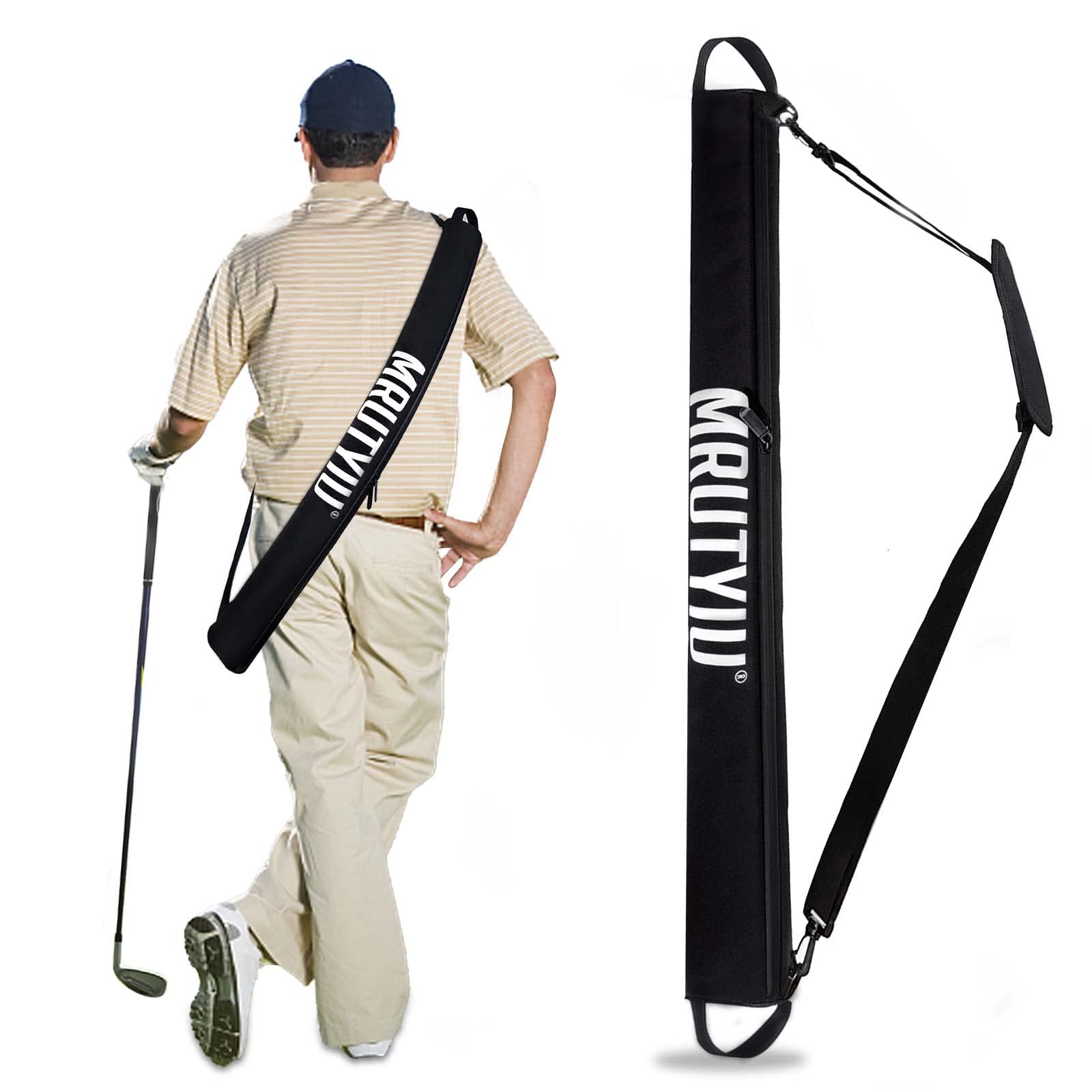 MRUTYIU Golf Beer Sleeve, 12 oz Capacity, Insulated Thermal Material, Fits Most Can Sizes, Adjustable Carry Strap, Black Oxford Cloth Material