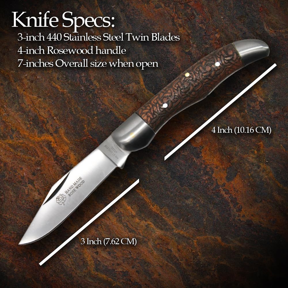 Rtek Rosewood Handcrafted Handle Folding Knife Classic Pocket Knife (Three Blade Rosewood)