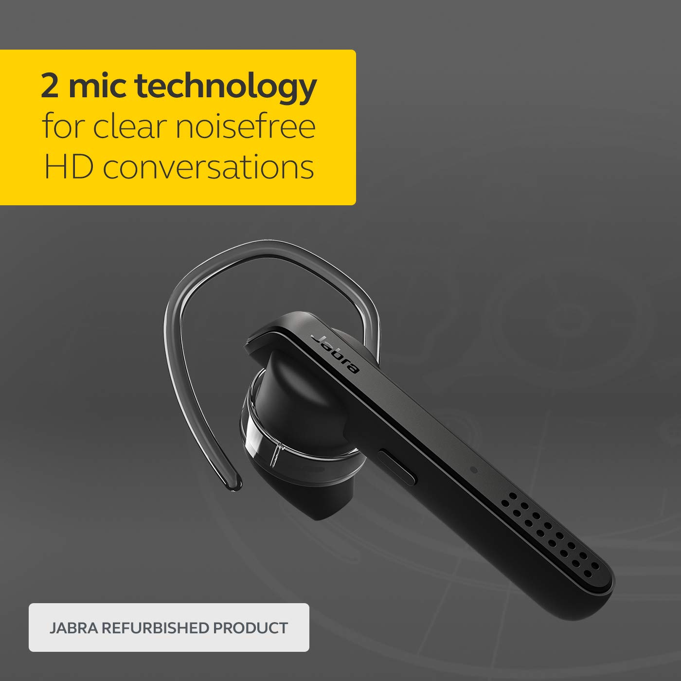 Jabra Talk 45 Black Bluetooth Headset for High Definition Hands-Free Calls with Dual Mic Noise Cancellation, 1-Touch Voice Activation and Streaming Multimedia (Renewed)