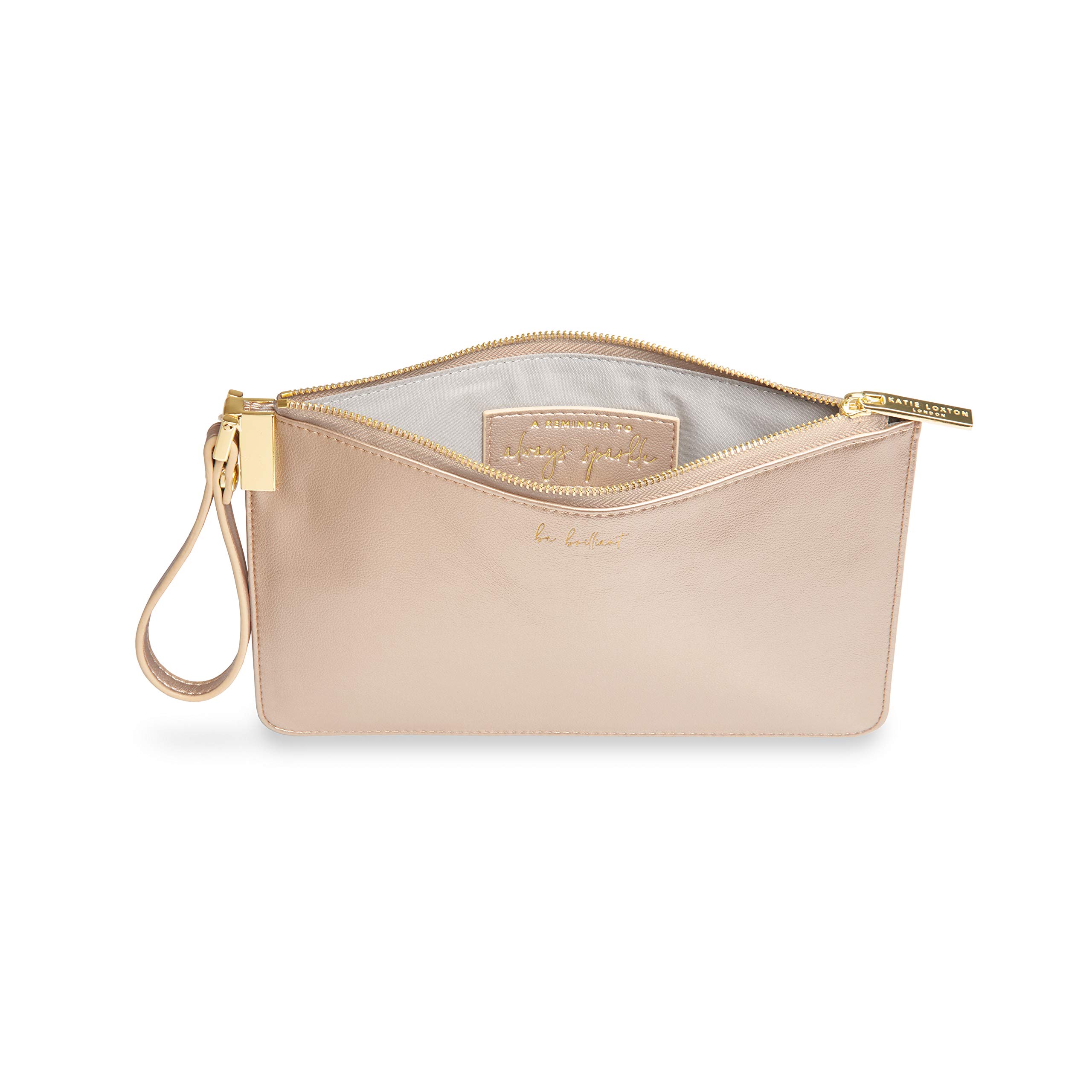 KATIE LOXTON Be Brilliant Womens Vegan Leather Secret Message Pouch Clutch Metallic Champagne
