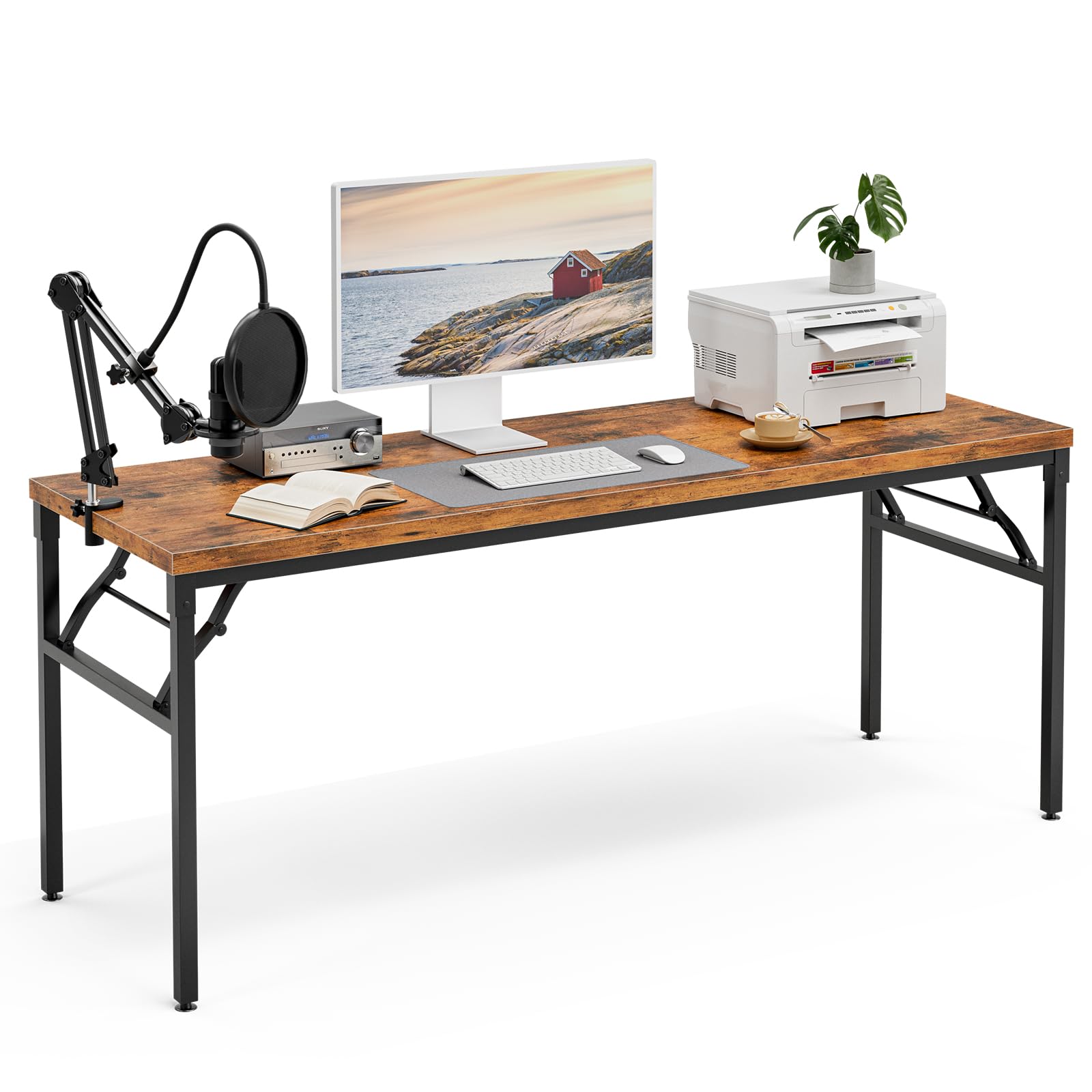 TEMI Modern Computer Desk 63 inch Large Desk – Seamless Wood Top for Home and Office – No Assembly Executive Desk, Gaming Desk, or Work Table – Sturdy Home Office Long Desk, Writing Desk, Brown