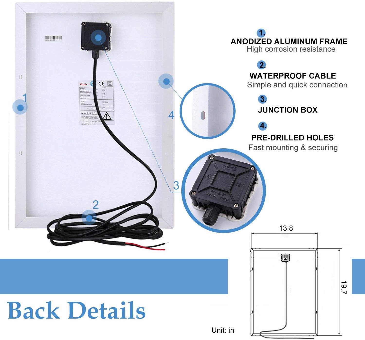 KOMAES 20 Watts 12Volts Polycrystalline Solar Panel, PV Solar Charger Includes 3Amp Solar Charge Controller, 3ft Crocodile Clip Cables Energy-efficient Technology (20W)