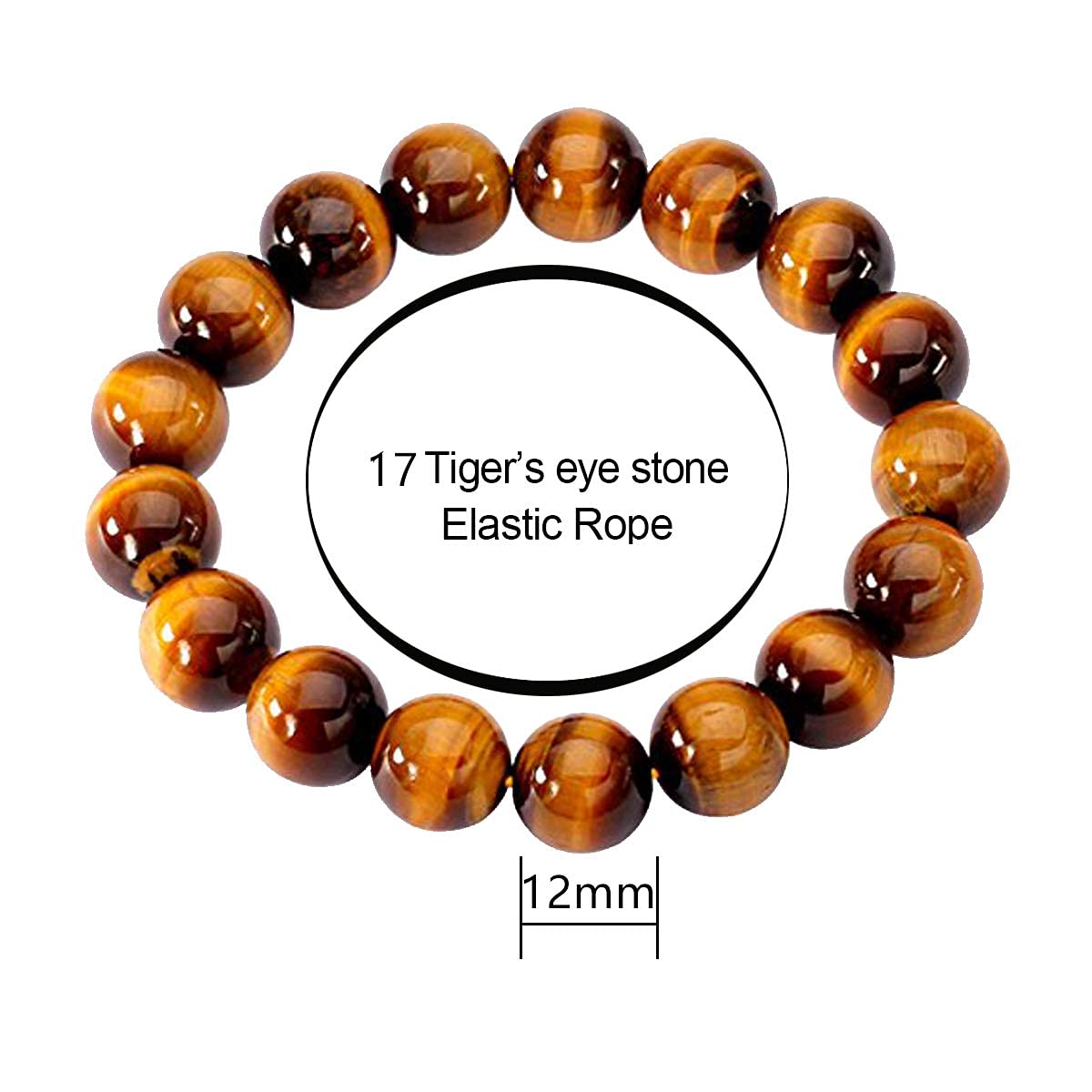 Jewever Original Natural Tigereye Gemstone 12mm Smooth Round Beads Stretch Bracelet Unisex(blue yellow,2pieces)