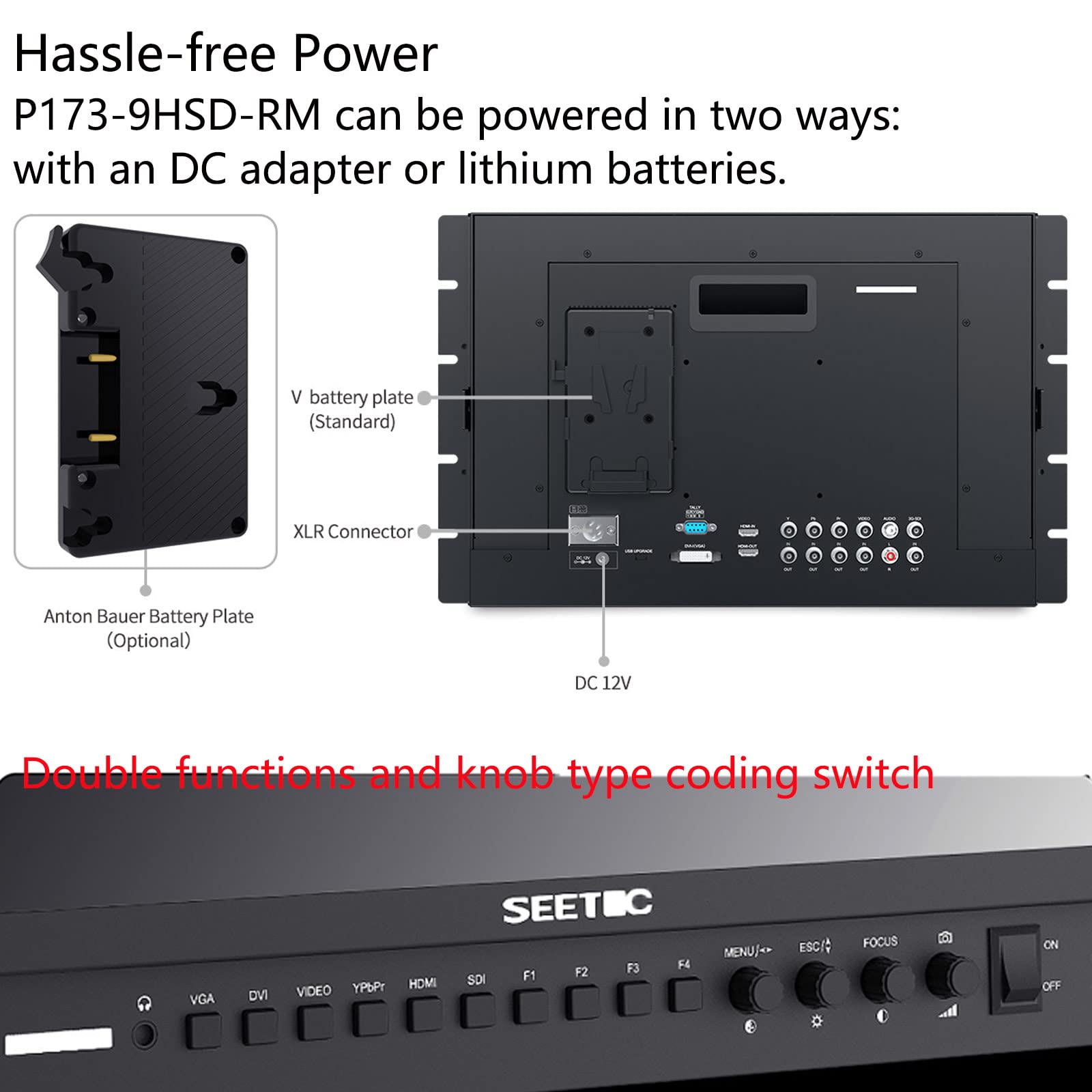 SEETEC P173-9HSD-RM 17.3" Rack Mount Broadcast LCD Monitor with 1920Γ1080 3G-SDI HDMI AV YPbPr