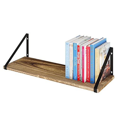 Wallniture Ponza Floating Shelves for Wall, 24"x8" Bookshelf for Large Books, Storage Shelves for Kitchen, Office, Hallway Living Room Decor, Set of 6, Burnt