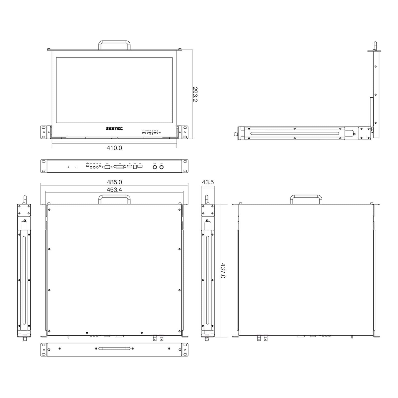 SEETEC SC173-HSD 17.3 Inch Monitor 1RU Pull Out Rack Mount Monitor Full HD 1920x1080 (HDMI/SDI)