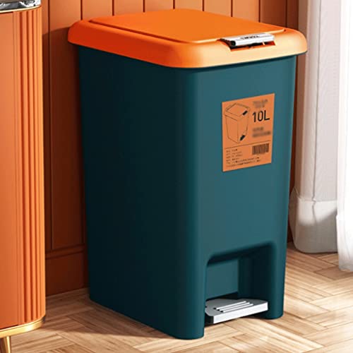 Trash bin Step-On Pedal Trash Can,Rectangular Spring Top Garbage Can with Lid,Large Plastic Garbage Bin for Bathroom Living Room Kitchen Reusable (Color : Orange)
