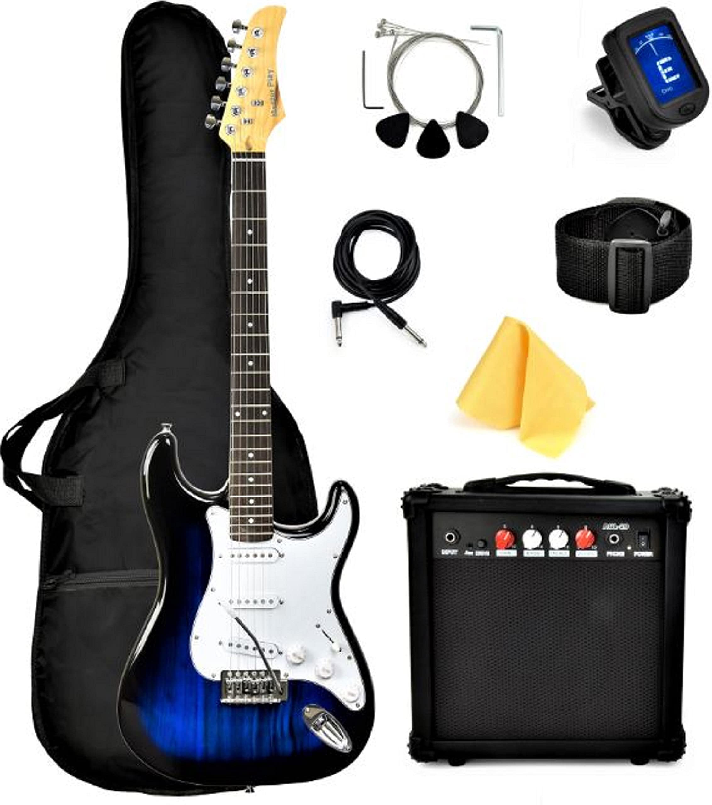 Master Play 39 Inch Electric Guitar,For Kids/beginner With Complete Starter Kit, 20 Watt Amp, 6 Extra String, Picks, Gig Bag, Shoulder Strap, Digital tuner, Cable, Wash Cloth