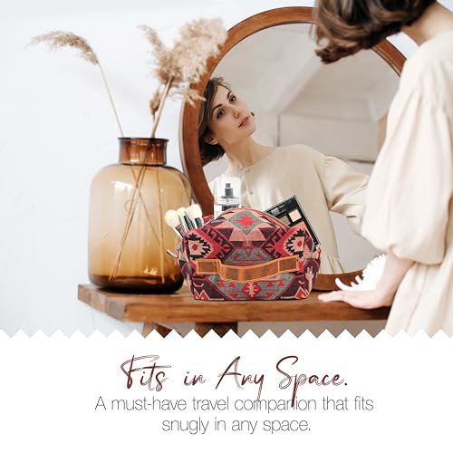 RUBICONS Cosmetic Handbag Makeup Organizer Purse Travel Toiletry Zipper Pouch for Women Red Boho Cotton Case (Red Boho)