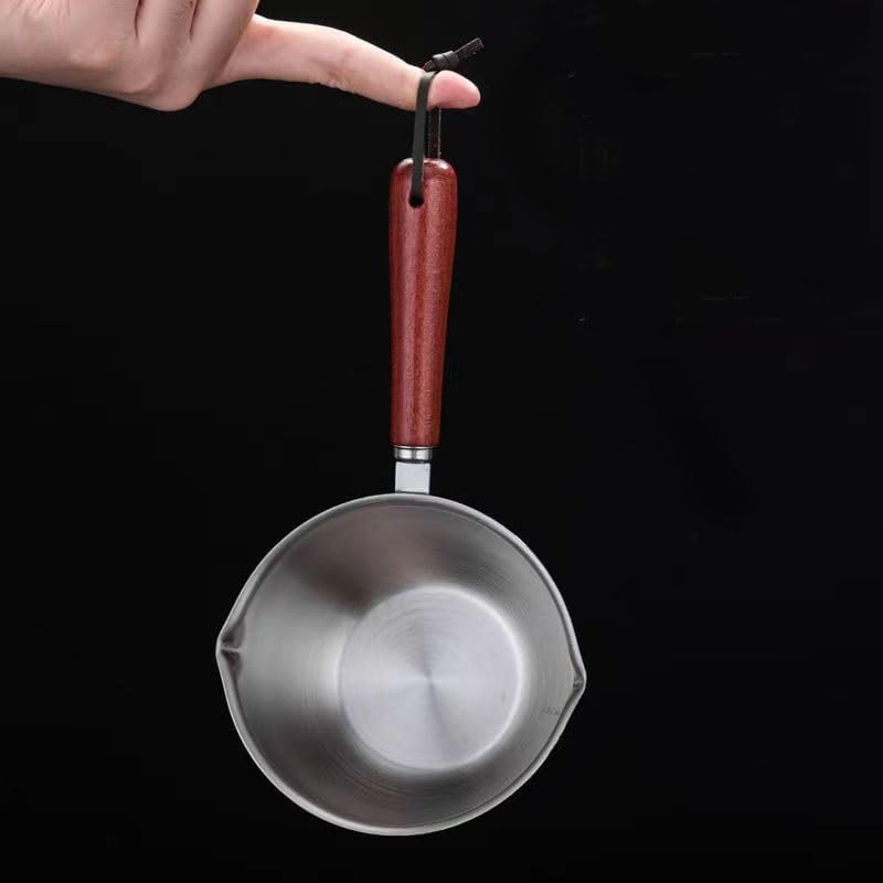 YNeedM 3Pcs Set 150ml+200ml+300ml Hot Oil Pan Stainless Steel Butter Warmer Pan Milk Warmer Pot with Wood Handle