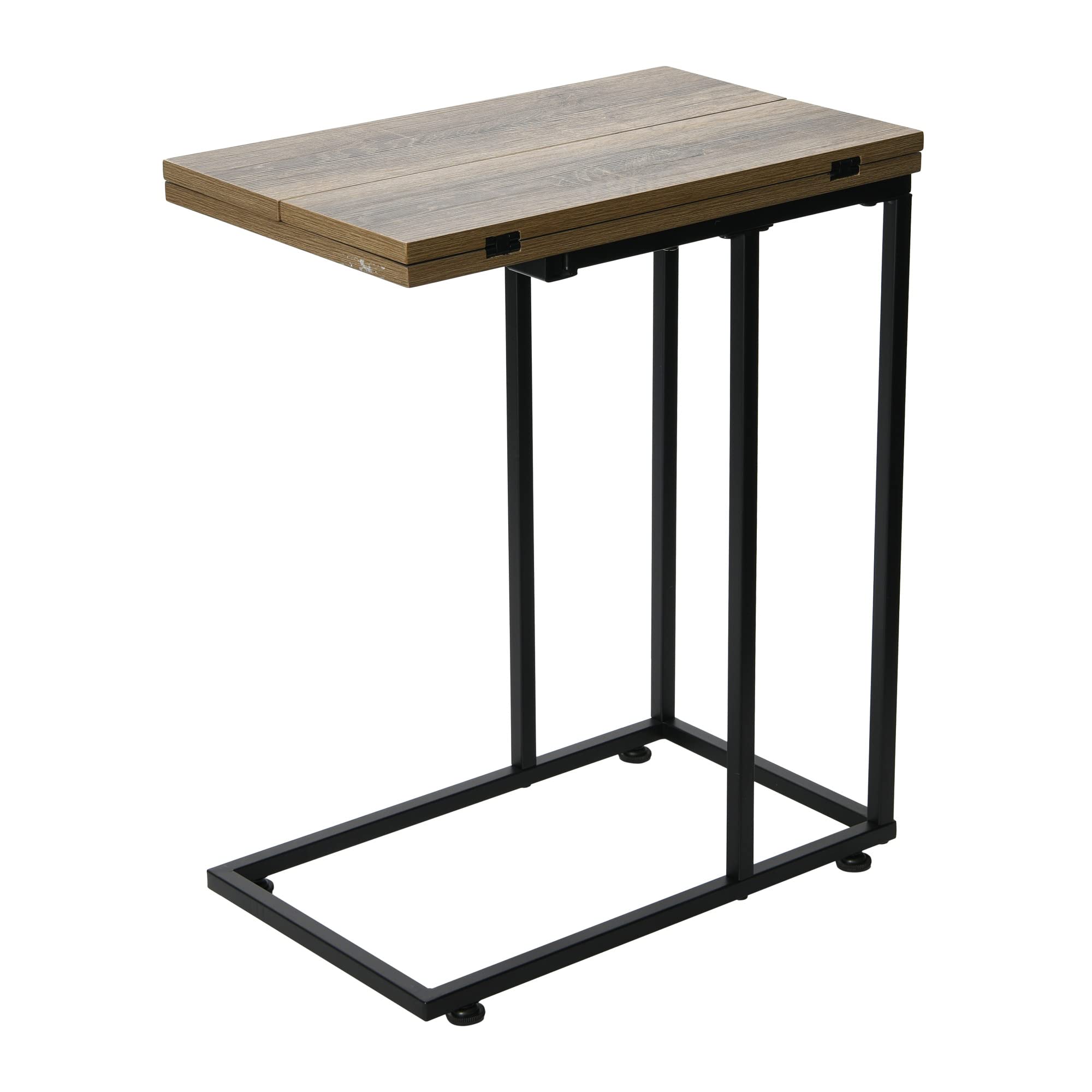 Household Essentials Jamestown Extendable C-Shaped for Accessiblity Side End Table Ashwood Rustic Wood Grain and Black Metal