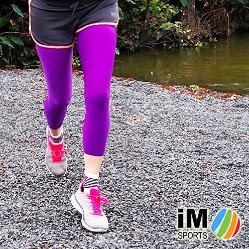 iM Sports CHEETAH Running Compression Leg Sleeves + Reduce Injury + UV Protection + Unisex + Made in USA - Neon Green - Medium/Large - Pair