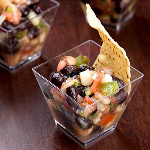 XiyaxiVici 50 PCS 2 oz Square Mini Plastic Dessert Cups, Transparent Parfait Cups Fruit cups Clear Appetizer Cups for Party Yogurt Fruit Trifle Mousse Pudding Ice Cream Cups