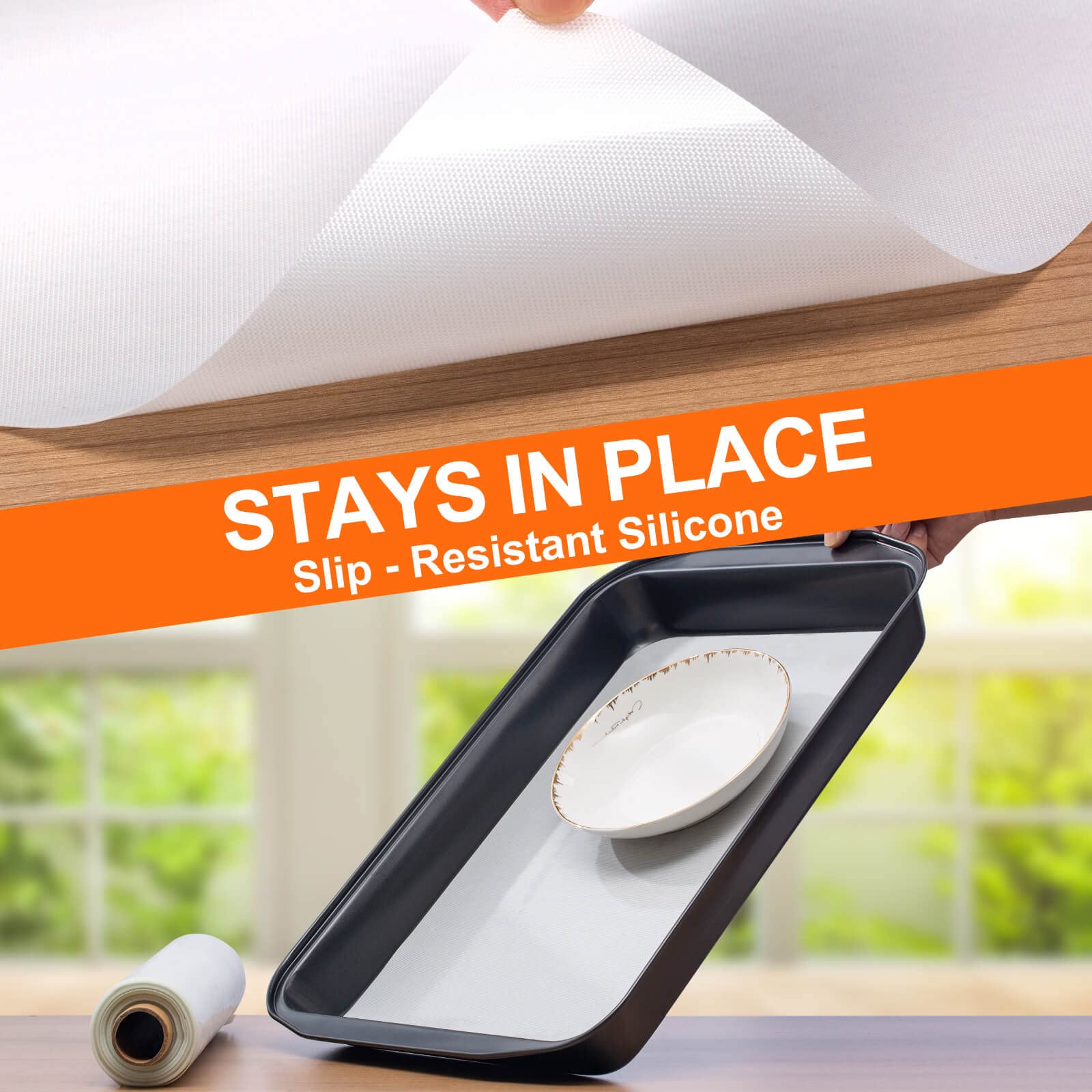 Silicone Baking Mat Roll -12IN x 10FT Non Stick Heat Resistant Food Grade Baking Mats, No Slip Reusable Freeze Dryer Mat,Pastry Mat,Countertop Protector Mat, Washable Oil-Proof Refrigerator Liners
