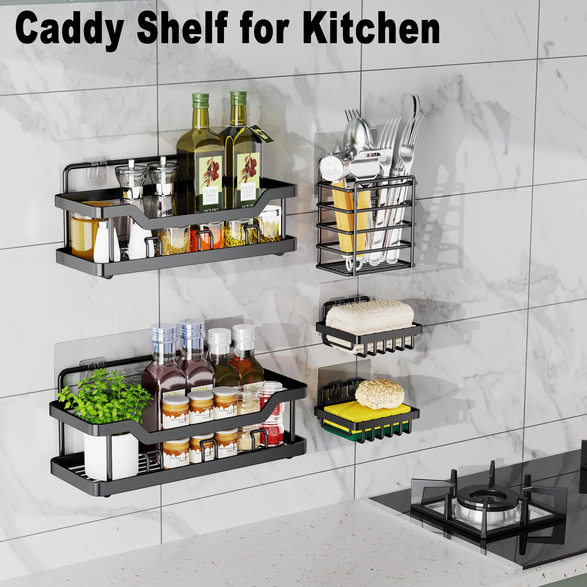 ZHOHO TANT Shower Organizer 5 Pack, Adhesive Shower Caddy with No Drilling, Large Capacity, Rustproof Stainless Steel for Bathroom Organizers and Storage&Kitchen, Shower Shelves for Inside Shower