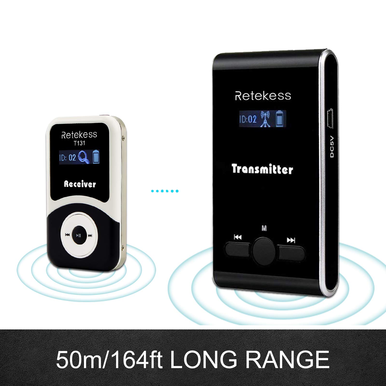 Retekess Case of 2 Transmitter 15 Receivers, T130 Wireless Tour Guide Transmitter with Lavalier Microphone, Simultaneous Interpreting for Training, Teaching, Factory