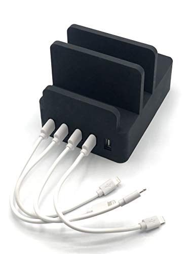 Power Hub Plus Charging Station - Charge Up to 7 Devices Using Only One Wall Outlet | Black Silicone Won't Scratch Device | Attractive Dependable Table Charging | No Set of Short Cords