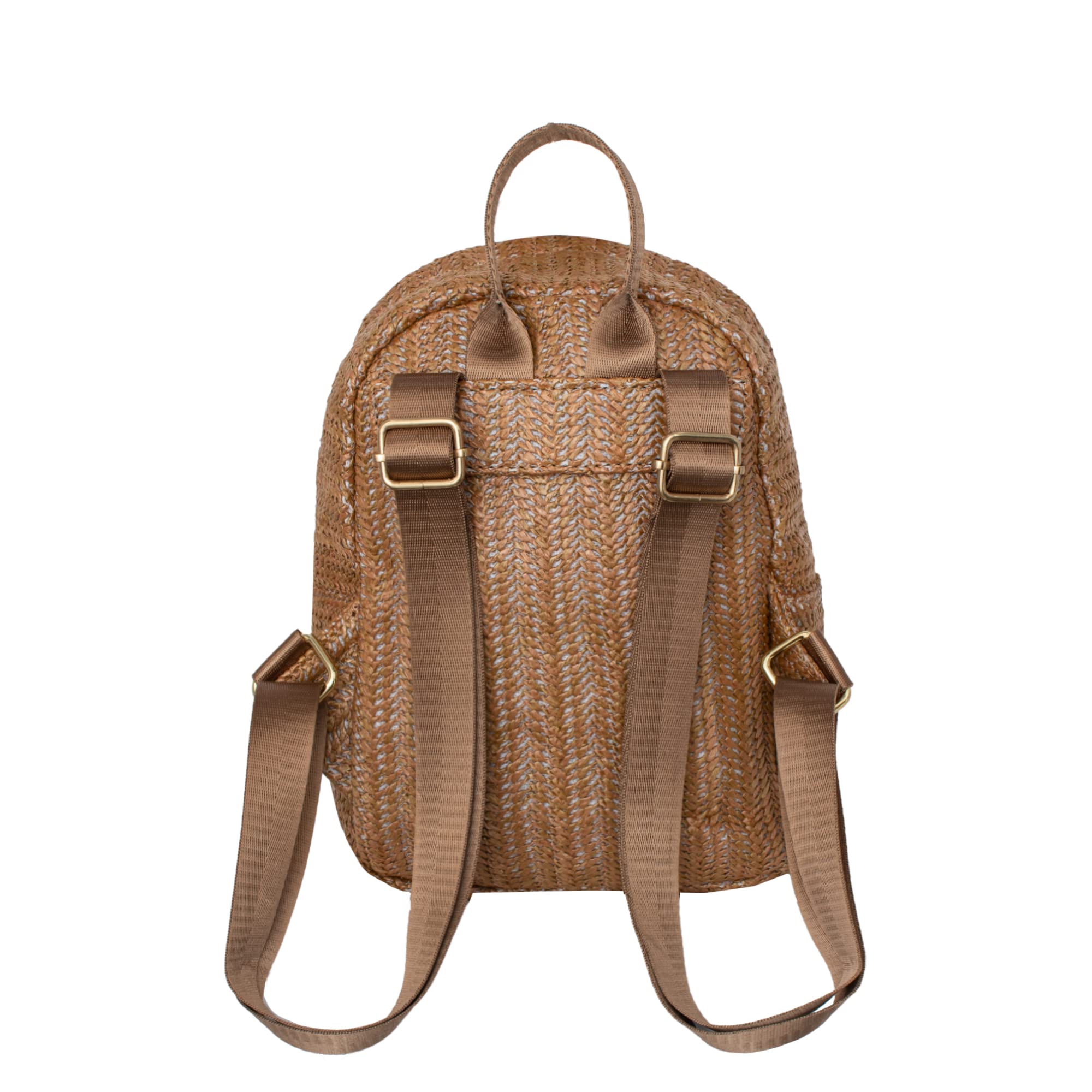 MUDD Women's Tan Straw Backpack With Adjustable Shoulder Strap For Travel or a Casual Look
