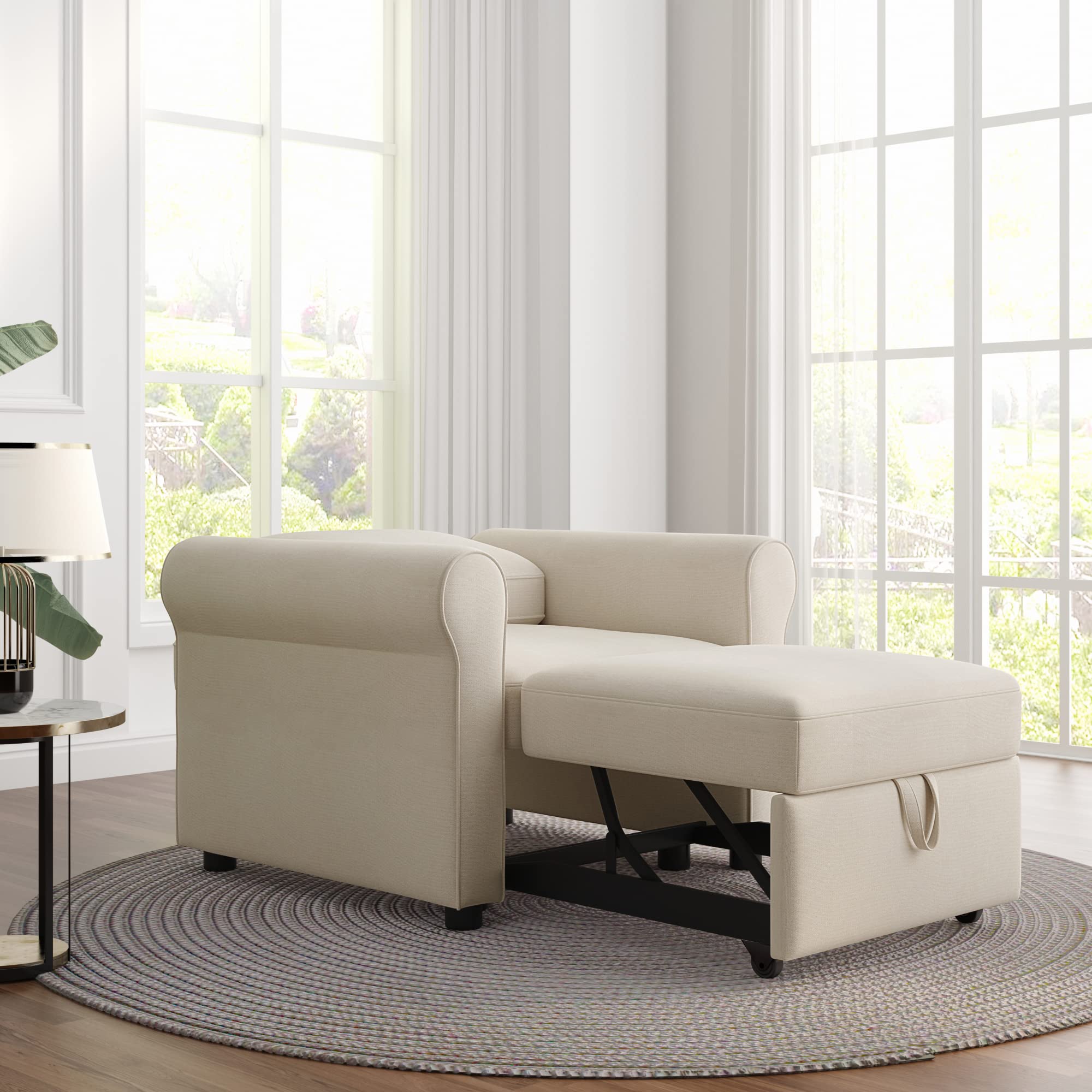YuiHome 3-in-1, Convertible, 3 Level Adjust Backrest, Lounger, Single Sofa, Modern Chair Bed Sleeper for Adults,Beige