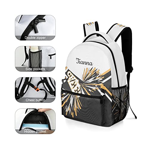 XOZOTY Yellow Black Cheer Personalized Custom Text Name Waterproof Daily Backpacks for Camping Outdoor Sports Bag