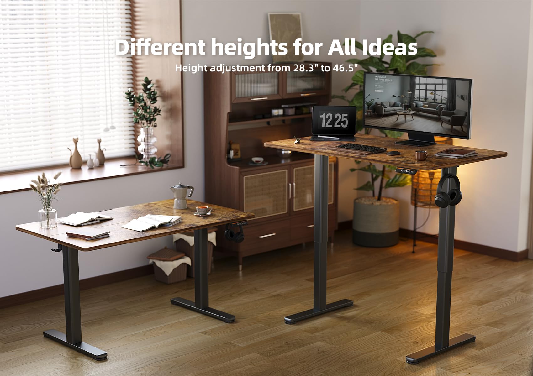 YDN Electric Standing Desk, Adjustable Height Stand up Desk, 63x24 Inches Sit Stand Home Office Desk with Splice Board,Rustic Brown Top