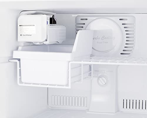 Summit Appliance FF1091WIM 24" Wide Top Mount Frost-Free Refrigerator-Freezer with Icemaker in White Finish, Adjustable Glass Shelves, Adjustable Freezer Thermostat, Interior LED Lighting