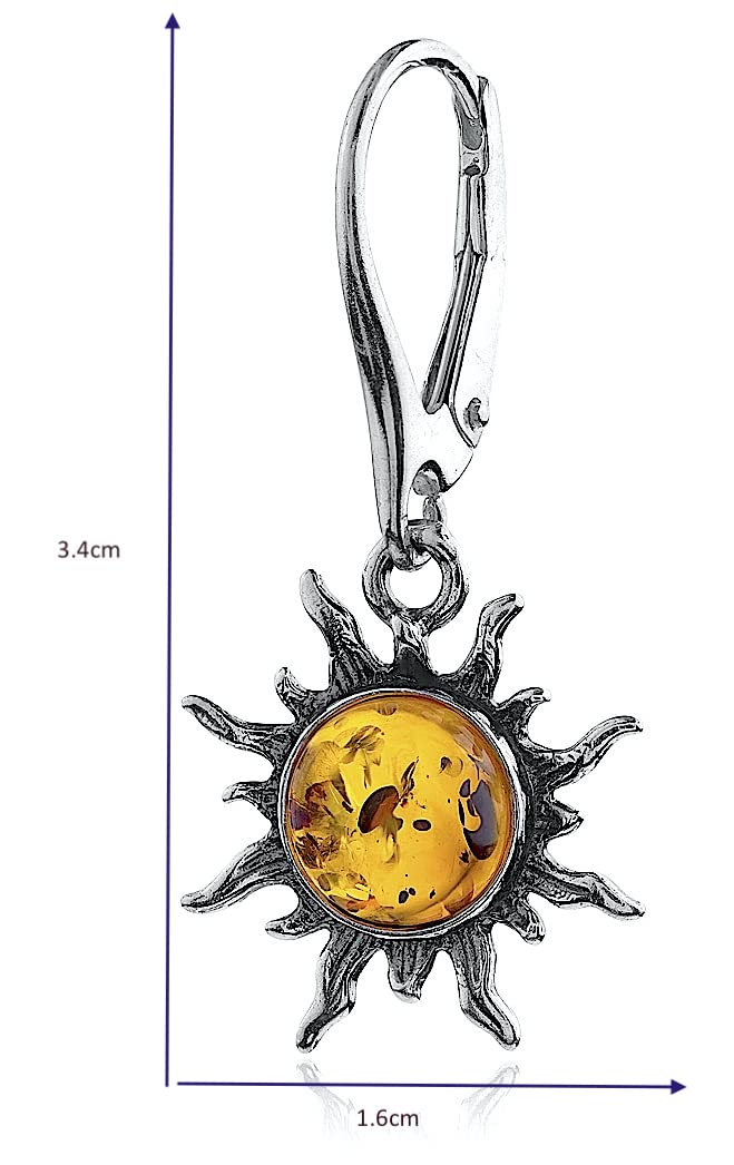 Ian and Valeri Co. Amber Sterling Silver Flaming Sun Leverback Earrings