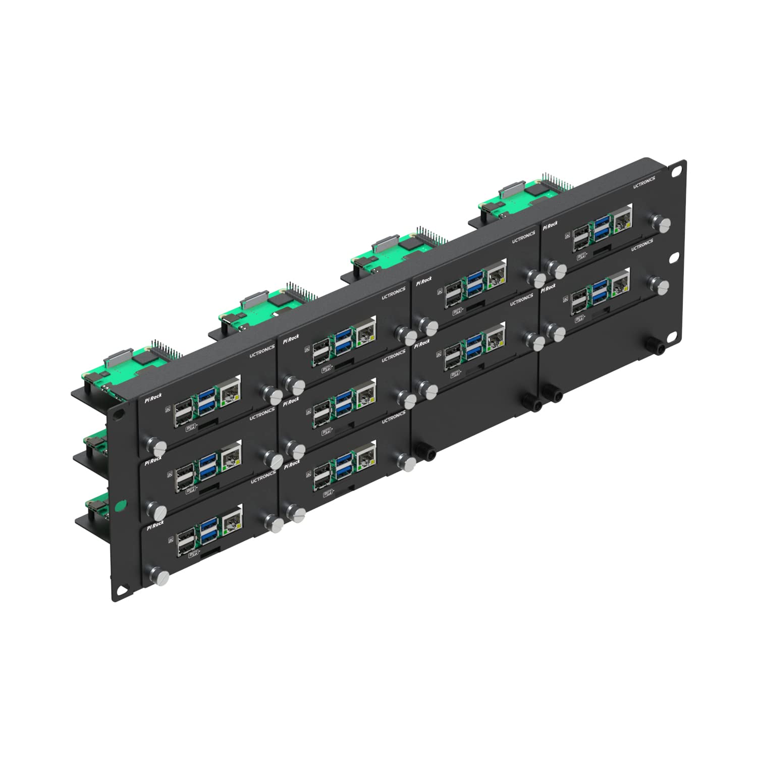 UCTRONICS 19" 3U Rack Mount for Raspberry Pi, 3-Tier Metal Rack for Up to 12 Units, Supports PoE Hat & PoE+ Hat, Front-Removable with Captive Loose-Off Screws