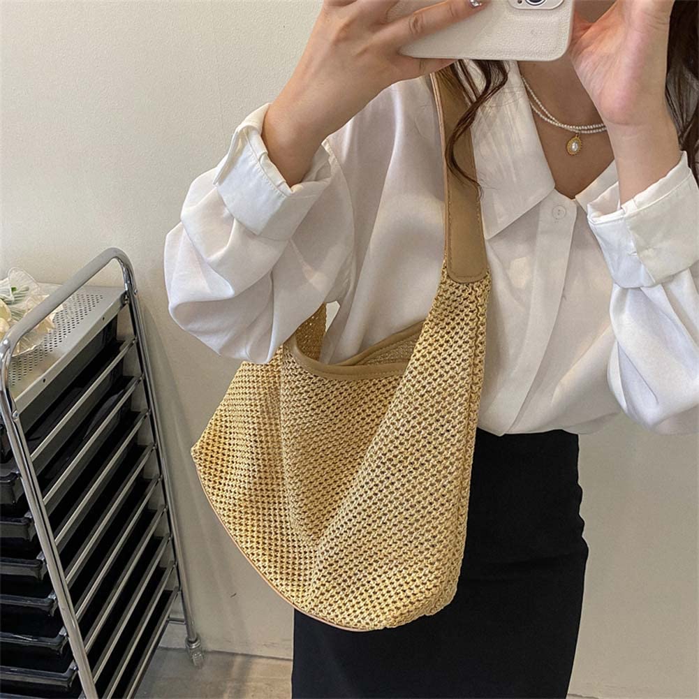 milochic Straw Bag for Women Summer Beach Bag Soft Rattern Woven Tote Bag Large Straw Shoulder Bag for Vacation Casual
