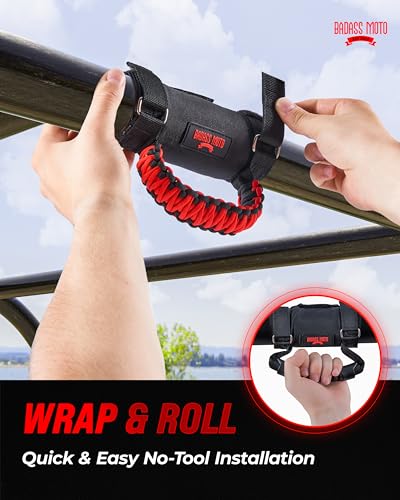 UTV Grab Handles Roll Bar Grab Handles. RZR Passenger Grab Handle 2 Pack Roll Cage Handle Fits Polaris Ranger, Mule, Teryx, CFMoto, Yamaha, Honda Pioneer, Can Am SxS UTV Accessories Red Paracord