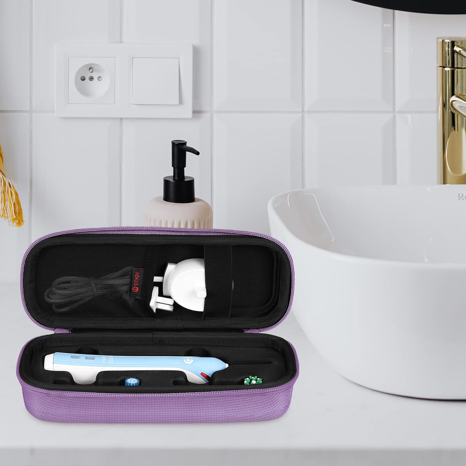 SITHON Hard Shell Travel Case for Oral-B Pro 1000, 2000, 3000, 3500, 1500 Electric Toothbrush, Protective Shockproof Storage Carrying Case with Handle and Soft Lining Inside (Purple)